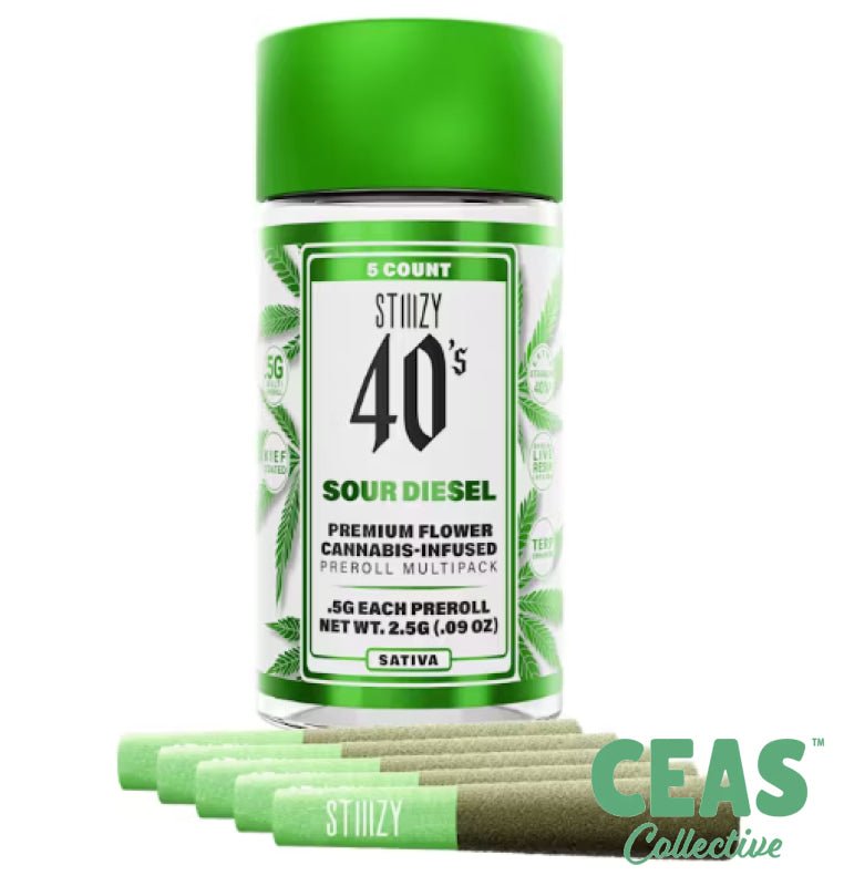 Sour Diesel – (5pk) 40’s Sativa Pre-Rolls | STIIIZY ⛽⚡🌿| CEAS